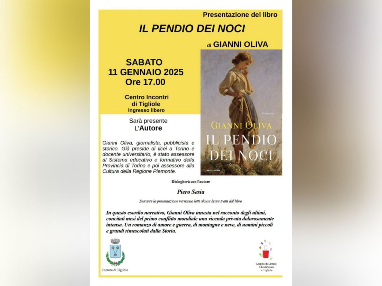 Presentazione tigliolese per il romanzo "Il Pendio dei Noci" di Gianni ...
